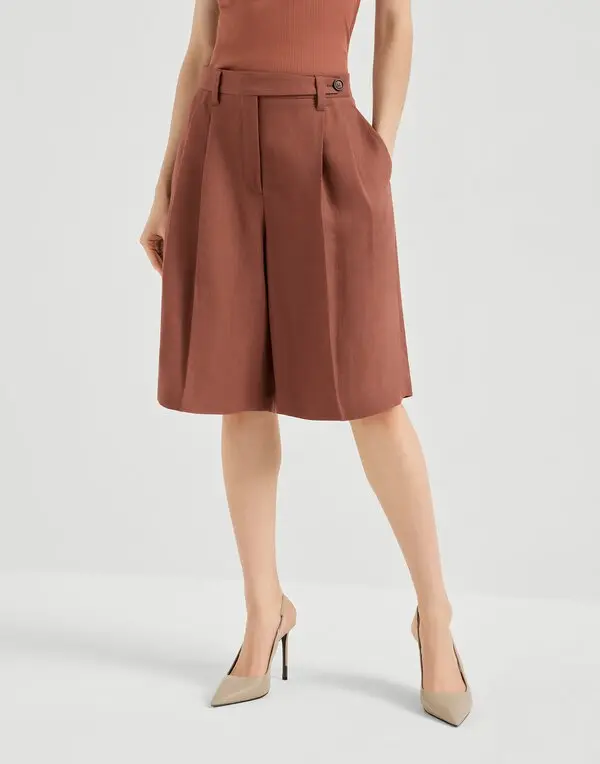 Brunello Cucinelli Pleated Bermuda Shorts With Monili Embellishment - Refractory Bricks