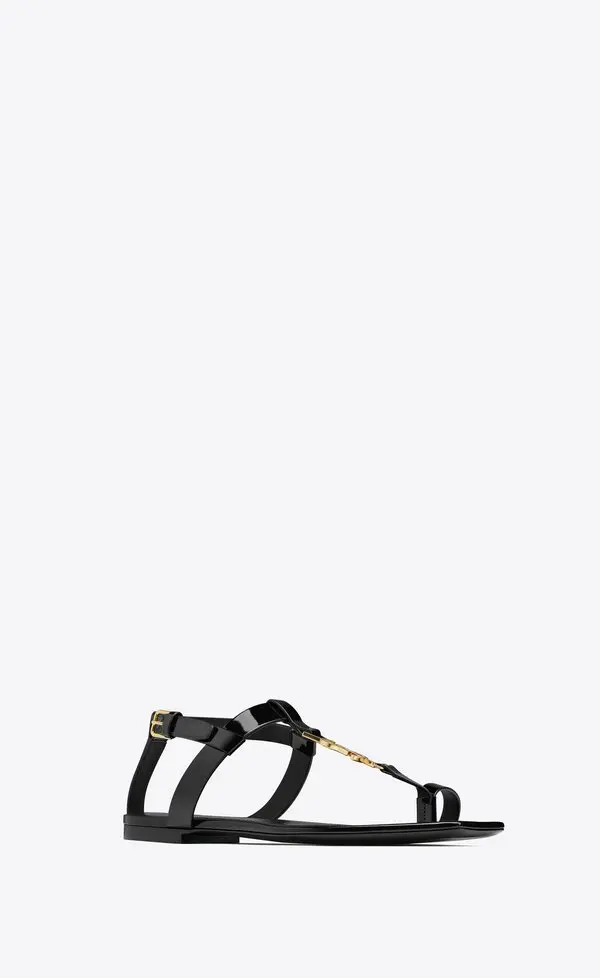 Saint Laurent Cassandra Logo Plaque Flat Sandals - Black