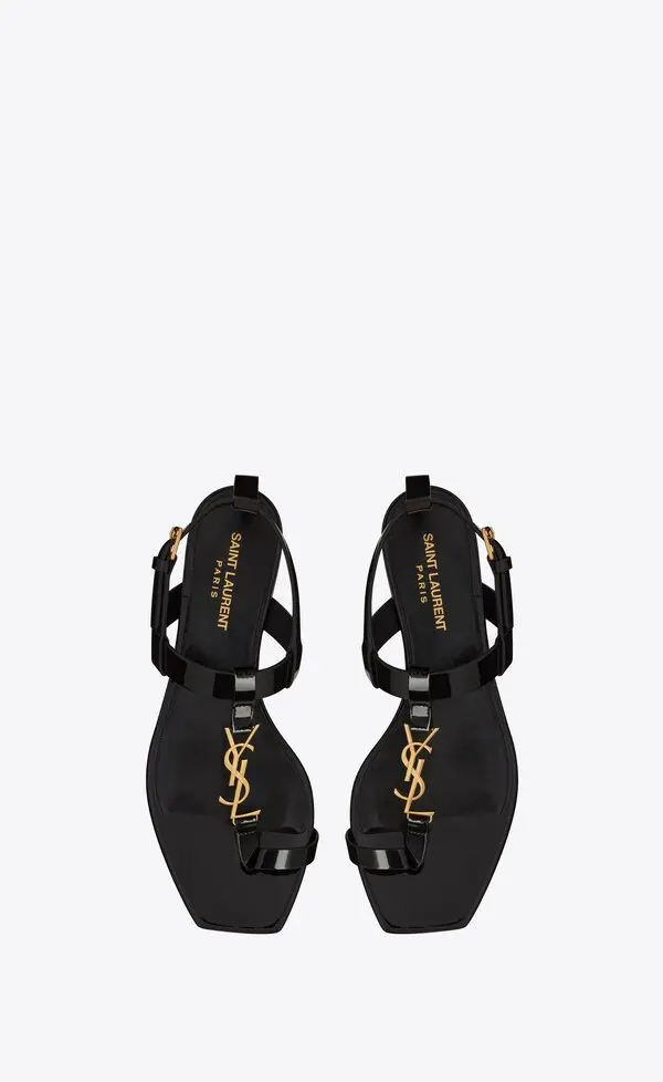 Saint Laurent Cassandra Logo Plaque Flat Sandals - Black