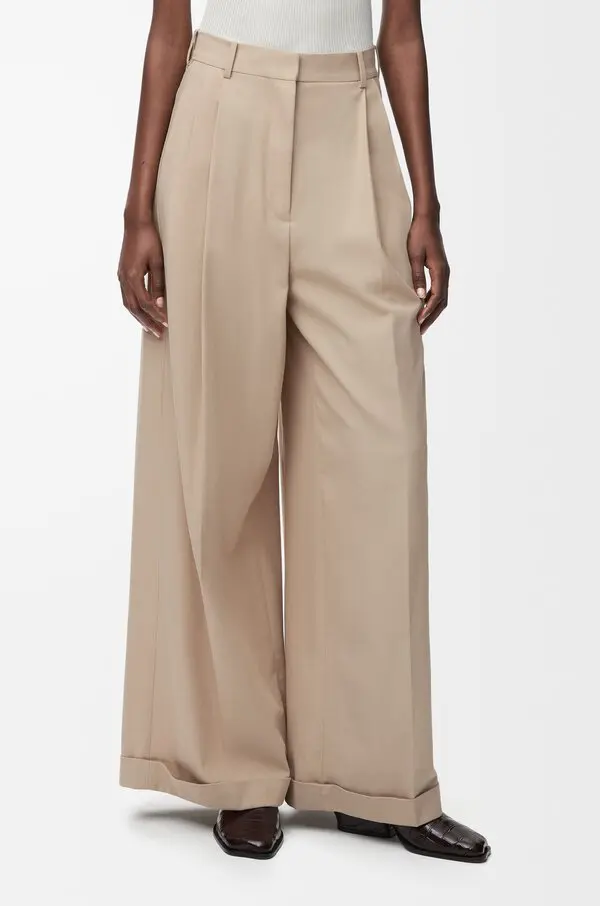 Loewe High-waisted Wide-leg Pleated Trousers With Anagram Embroidery