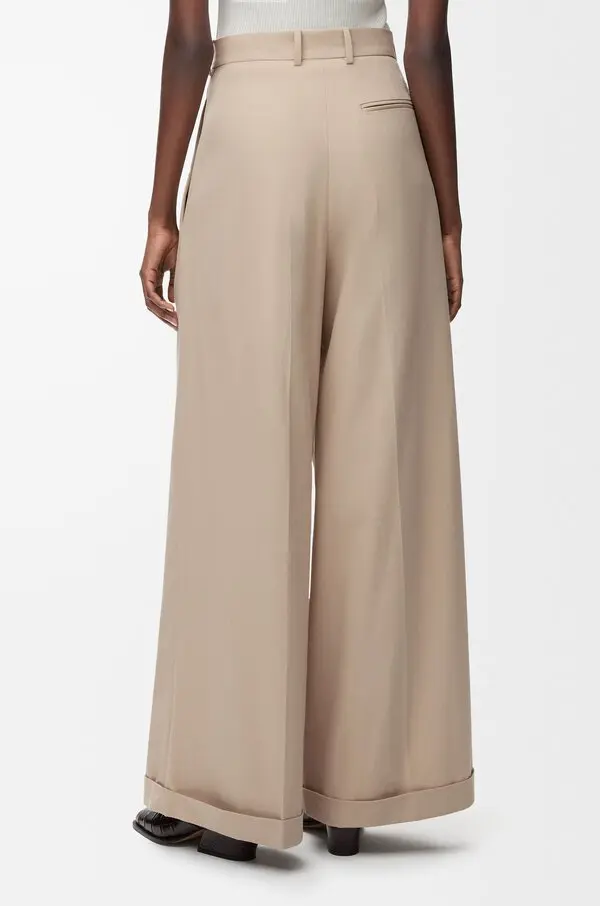 Loewe High-waisted Wide-leg Pleated Trousers With Anagram Embroidery