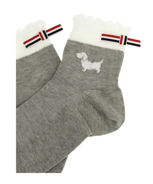 Thom Browne Hector Intarsia Knit Socks With Grosgrain Ribbon Bow - Gray