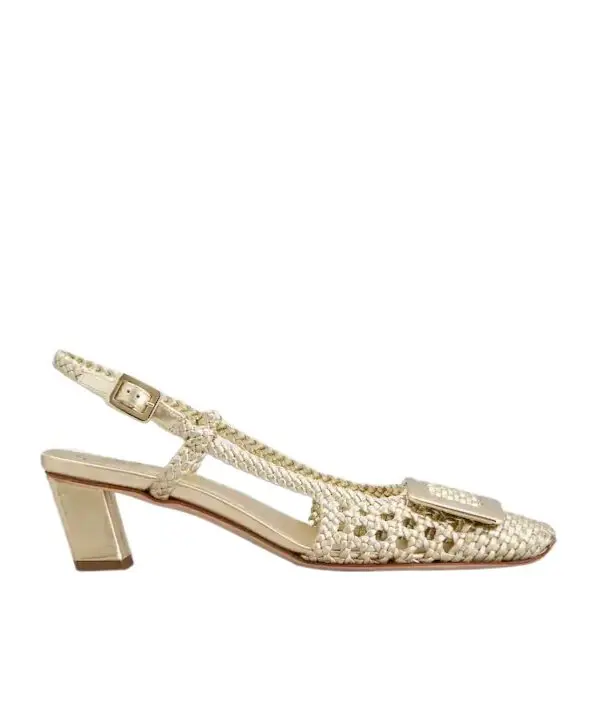ROGER VIVIER Belle Vivier Slingback Pumps In Leather - Golden