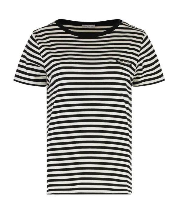 Moncler Logo Patch Striped Crewneck T-shirt - White/black