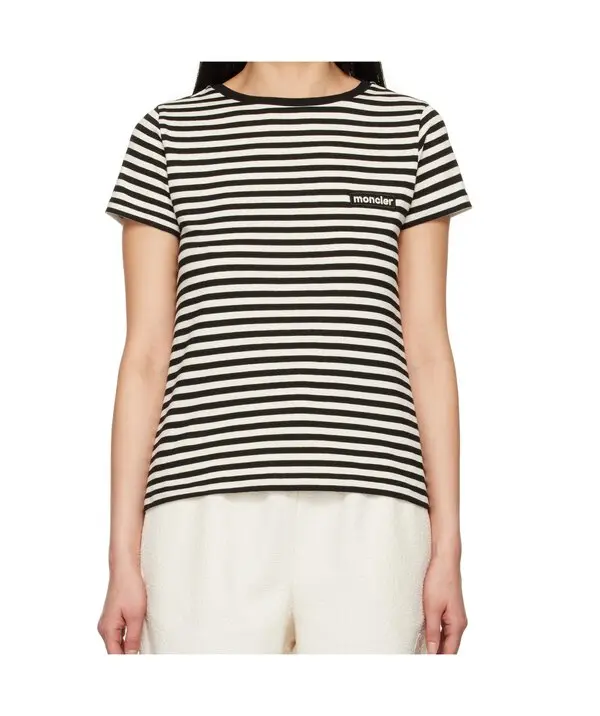 Moncler Logo Patch Striped Crewneck T-shirt - White/black