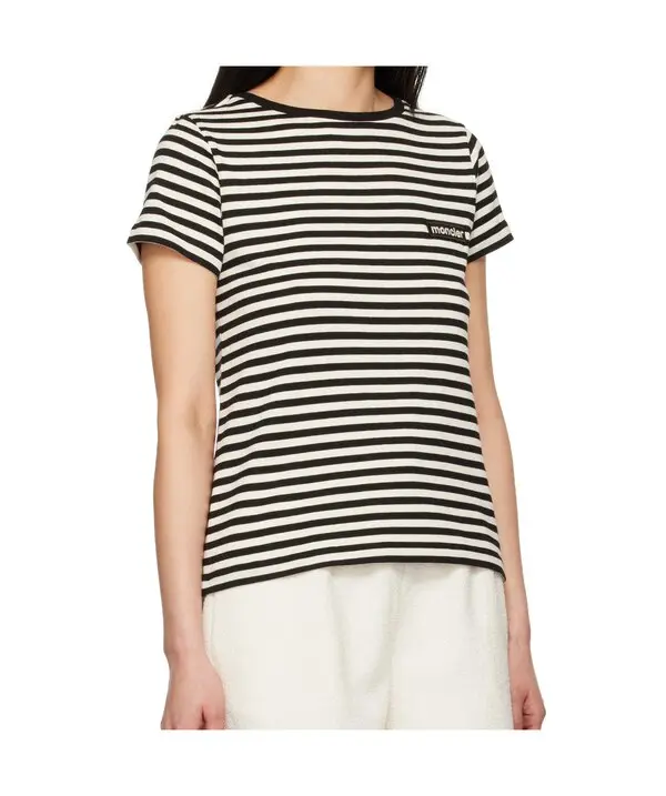 Moncler Logo Patch Striped Crewneck T-shirt - White/black