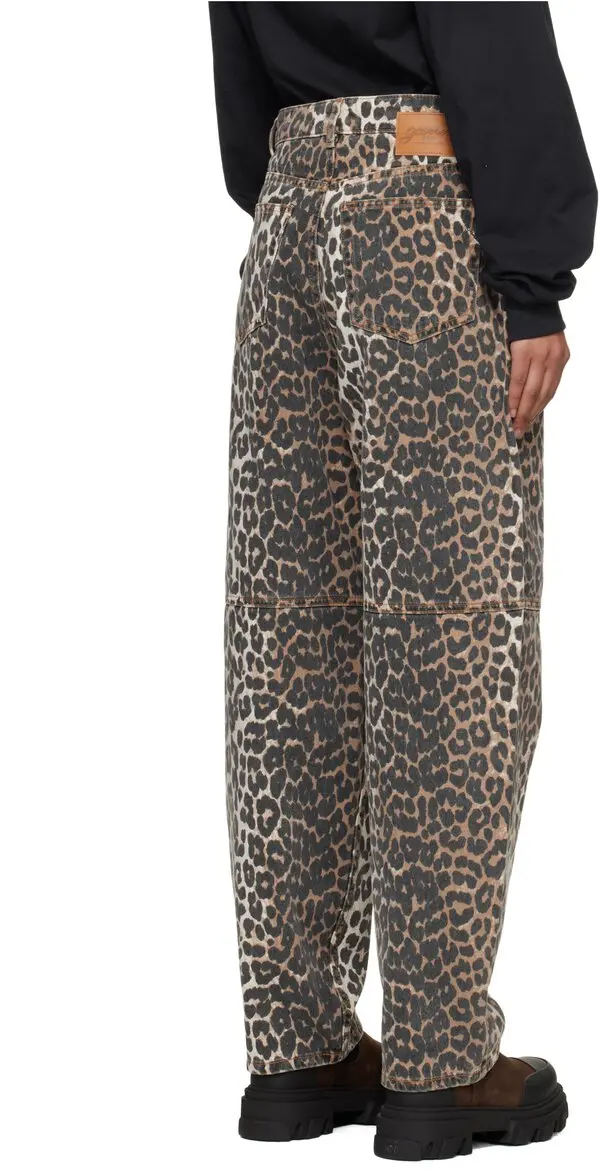 GANNI Leopard Print Straight Leg Jeans - Black