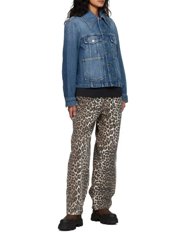 GANNI Leopard Print Straight Leg Jeans - Black