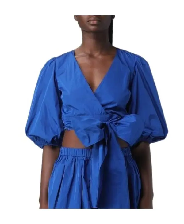Red Valentino Puff Sleeve Taffeta Top - Blue