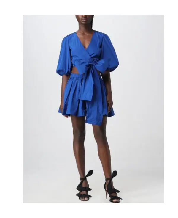 Red Valentino Puff Sleeve Taffeta Top - Blue