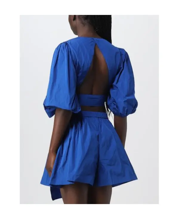 Red Valentino Puff Sleeve Taffeta Top - Blue