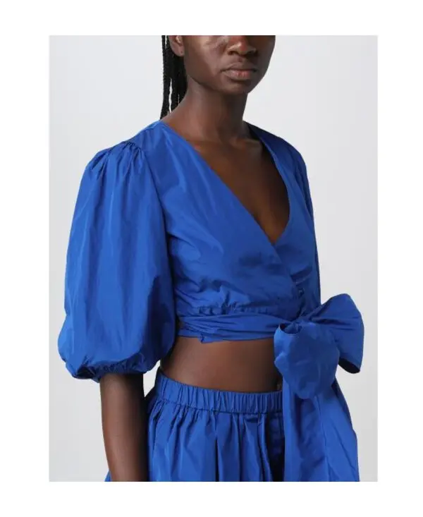 Red Valentino Puff Sleeve Taffeta Top - Blue