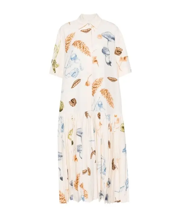 JIL SANDER Pleated Botanical Print Maxi Dress
