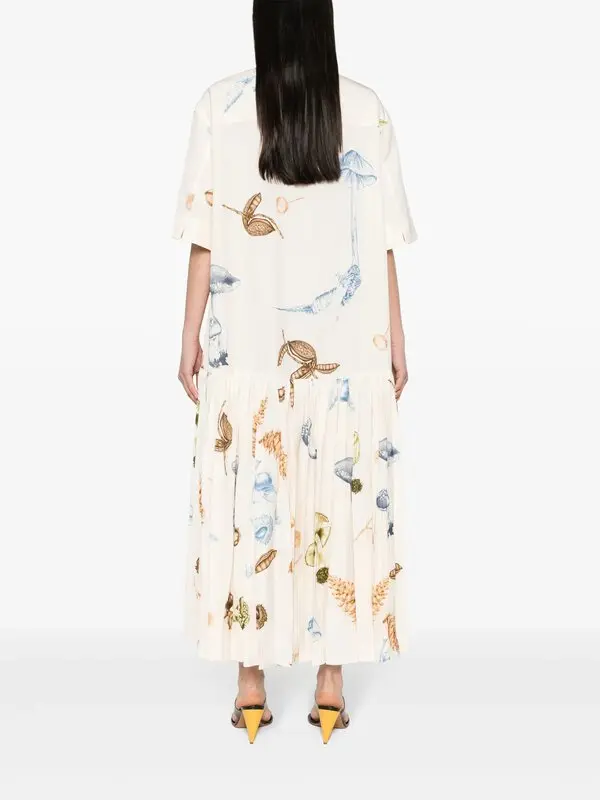 JIL SANDER Pleated Botanical Print Maxi Dress