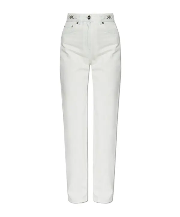 Versace Logo-patch Straight Leg Jeans - White