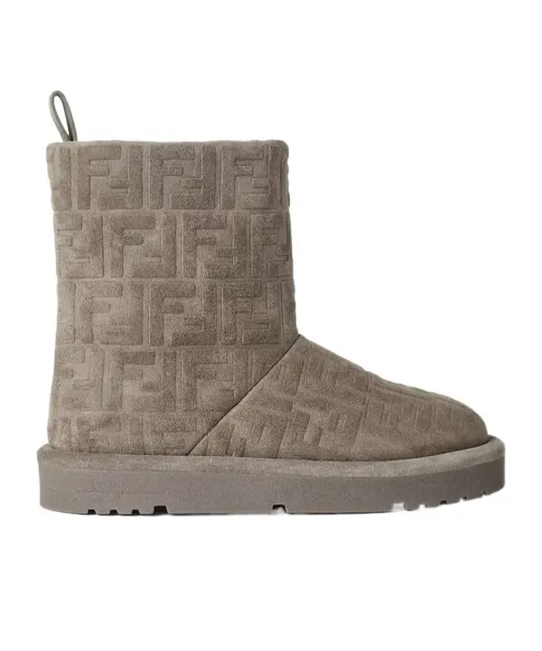 Fendi Monogram Embossed Suede Shearling Lined Boots