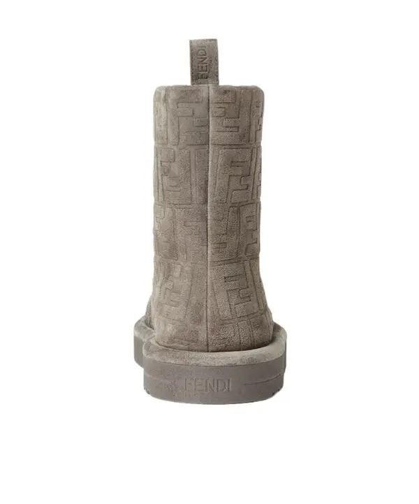 Fendi Monogram Embossed Suede Shearling Lined Boots