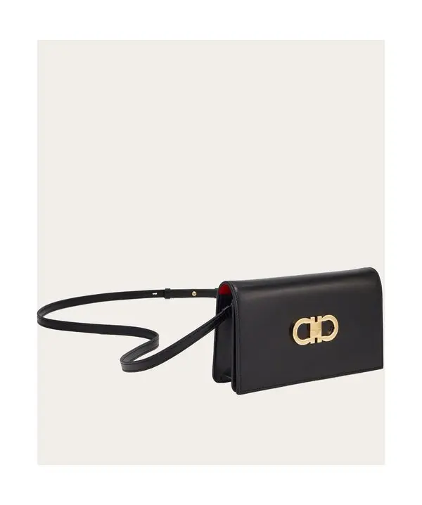 FERRAGAMO Double Gancini Mini Shoulder Bag - Black