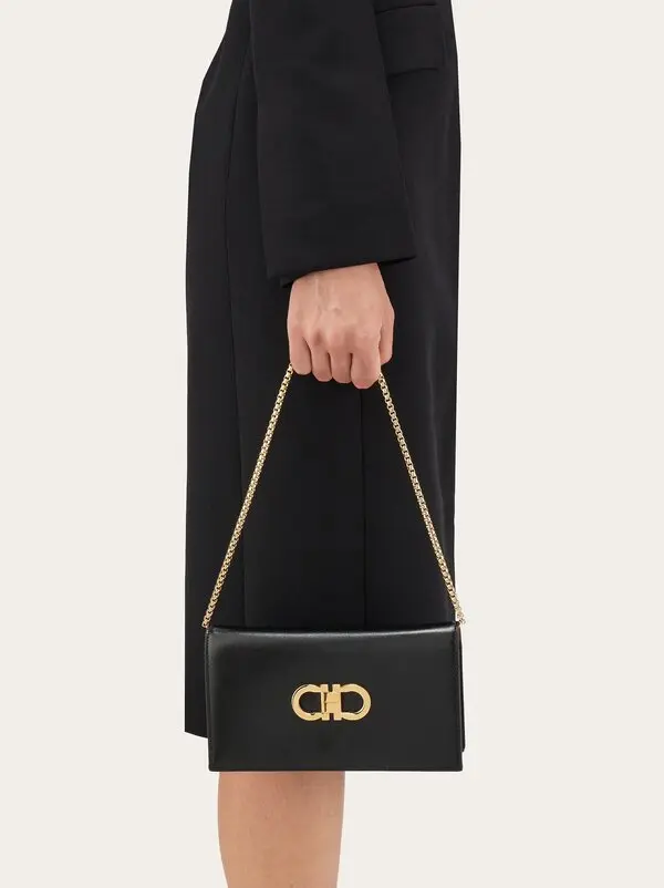 FERRAGAMO Double Gancini Mini Shoulder Bag - Black