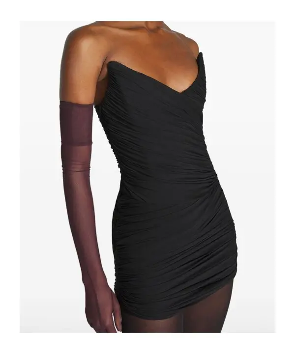MUGLER V-neck Strapless Gathered Draped Mini Dress