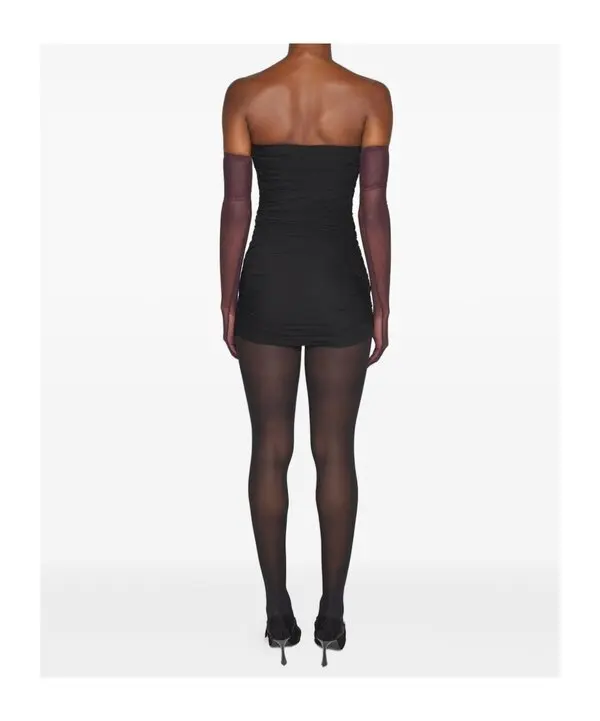 MUGLER V-neck Strapless Gathered Draped Mini Dress