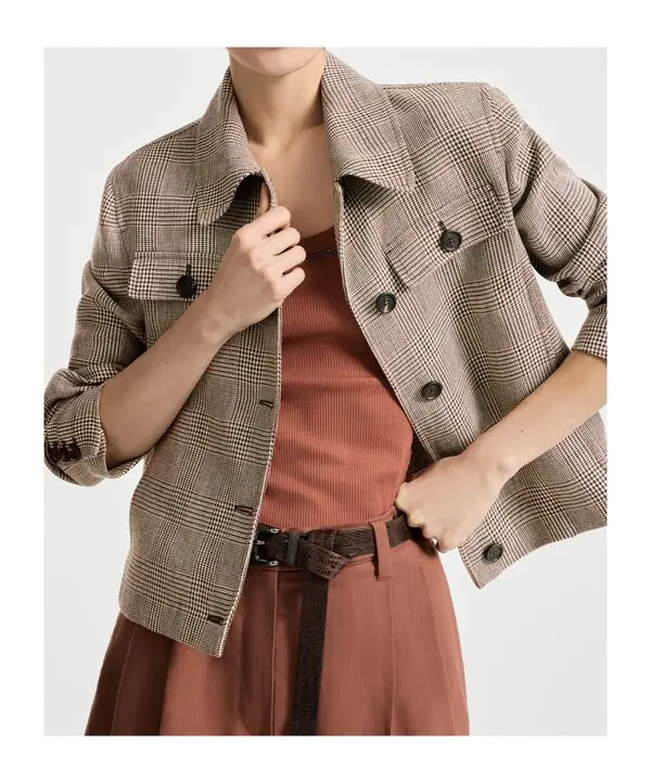 Brunello Cucinelli Prince Of Wales Plaid Blazer - Nude