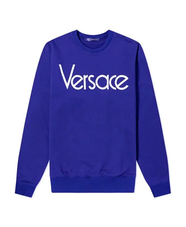 Versace Embroidered Long Sleeve Sweater - Blue