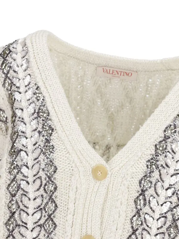 Valentino Garavani Sequin Embellished V-neck Button-up Cardigan