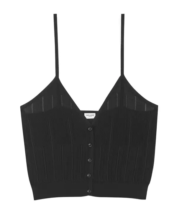 Saint Laurent Striped V-neck Knitted Tank Top - Black