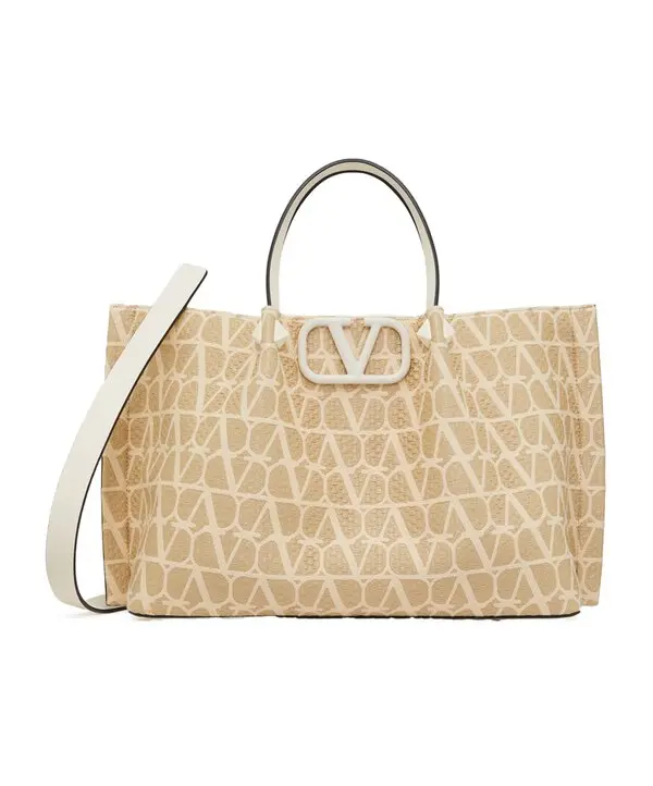 Valentino Garavani Toile Iconographe Logo Plaque Medium Tote Bag - Nude