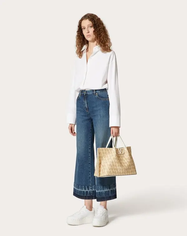 Valentino Garavani Toile Iconographe Logo Plaque Medium Tote Bag - Nude