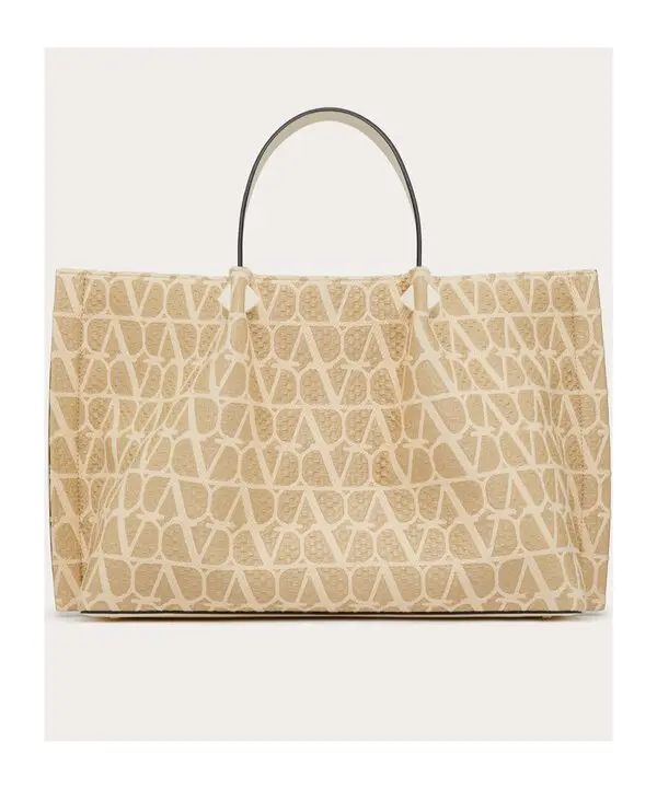 Valentino Garavani Toile Iconographe Logo Plaque Medium Tote Bag - Nude