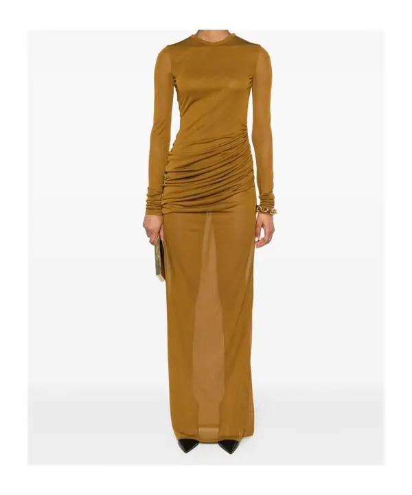 Saint Laurent Long Sleeve Draped Maxi Dress