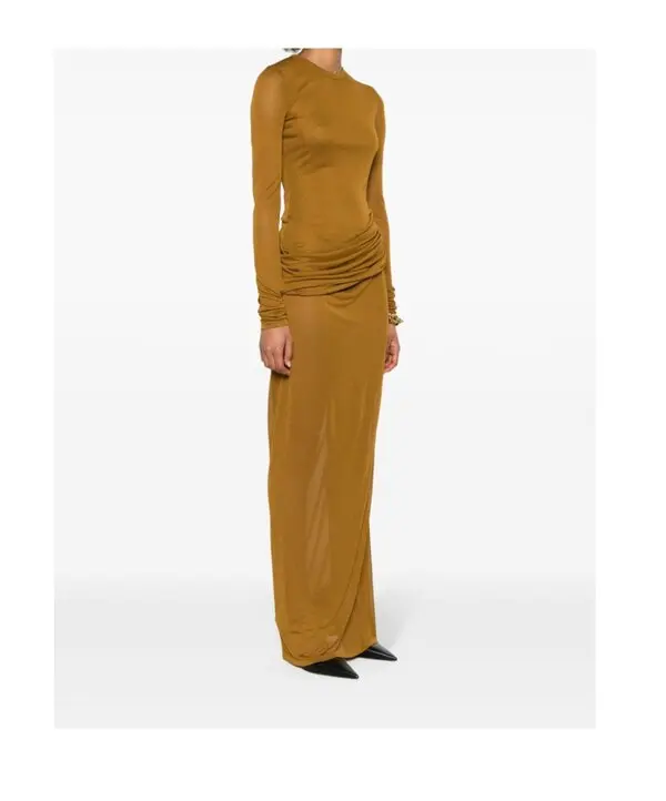 Saint Laurent Long Sleeve Draped Maxi Dress