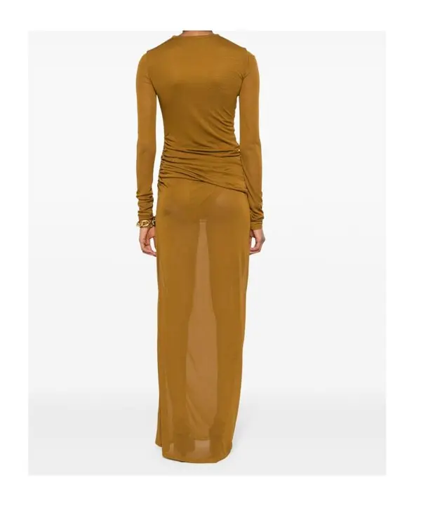 Saint Laurent Long Sleeve Draped Maxi Dress
