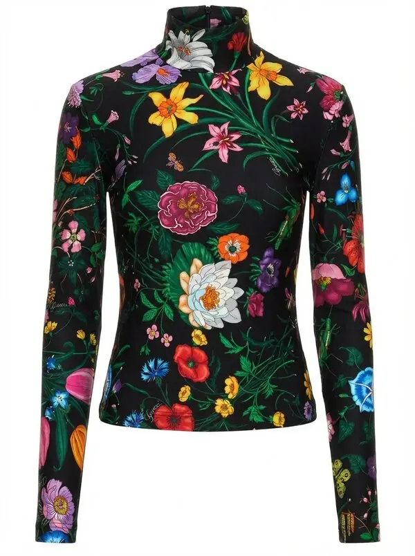 Gucci Printed Sparkling Jersey Turtleneck Top - Multi-color