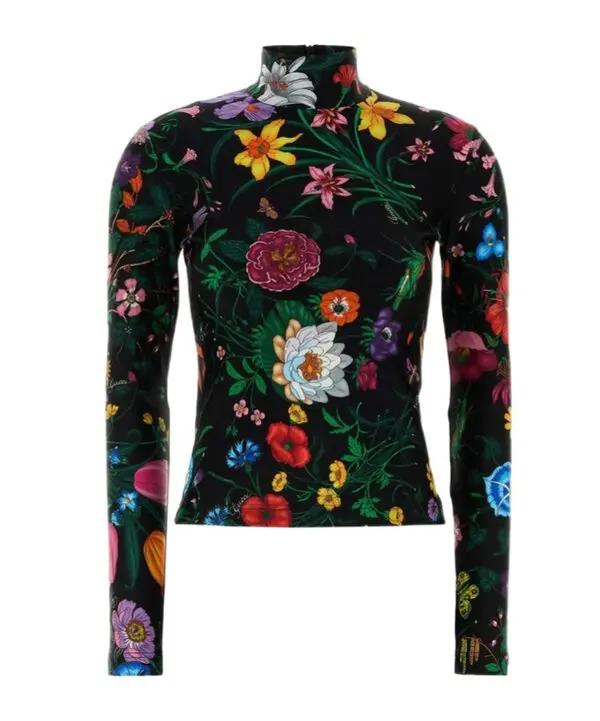 Gucci Printed Sparkling Jersey Turtleneck Top - Multi-color