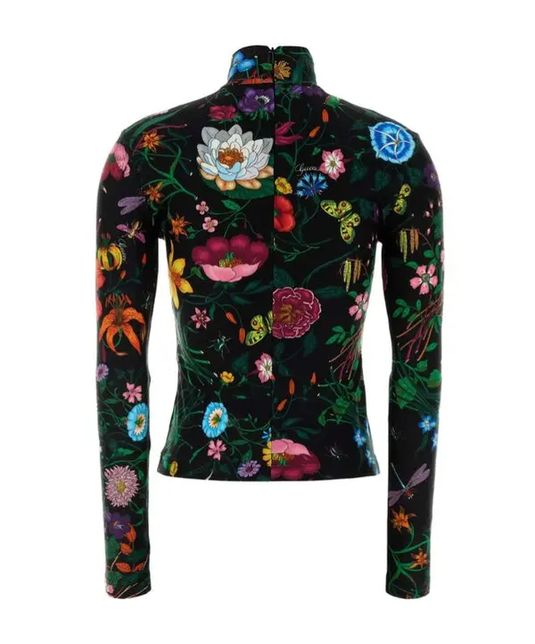 Gucci Printed Sparkling Jersey Turtleneck Top