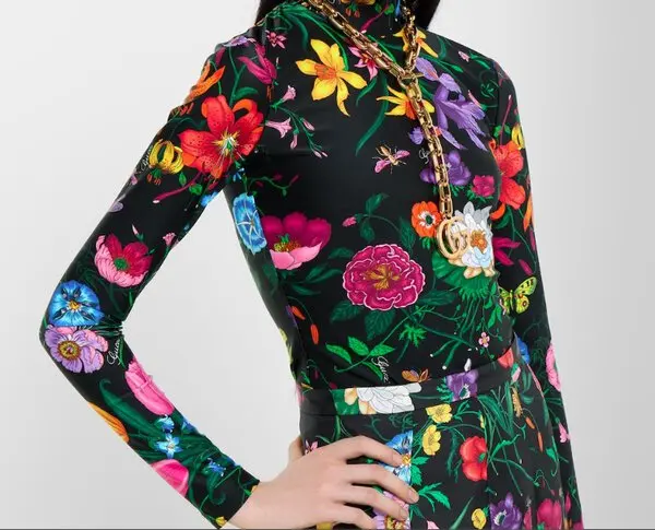 Gucci Printed Sparkling Jersey Turtleneck Top