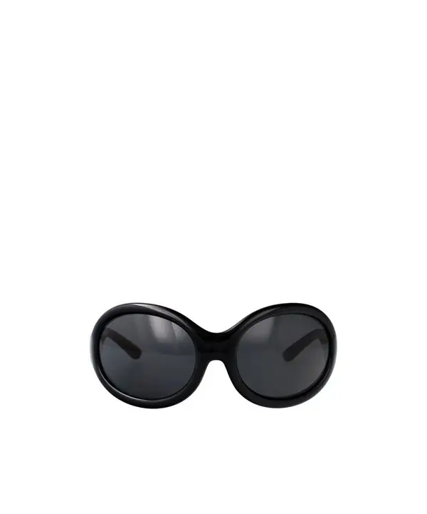Dolce & Gabbana Oval Frame Sunglasses With Gold Tone Logo Detail - Black