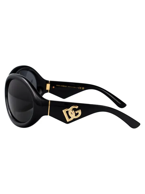 Dolce & Gabbana Oval Frame Sunglasses With Gold Tone Logo Detail