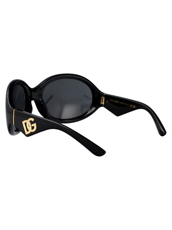 Dolce & Gabbana Oval Frame Sunglasses With Gold Tone Logo Detail
