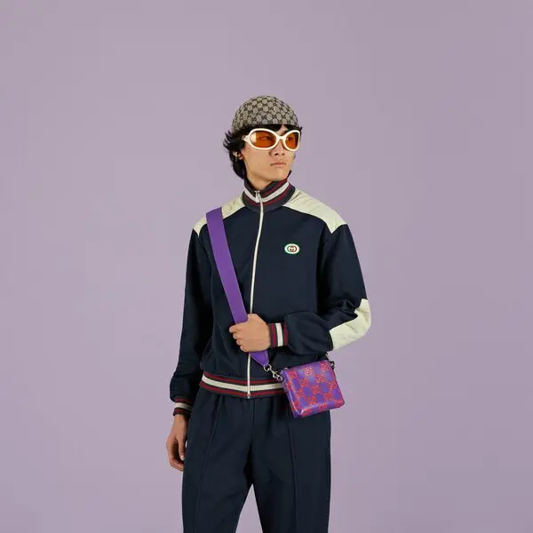 Gucci Printed Embossed Small Shoulder Bag - Purple