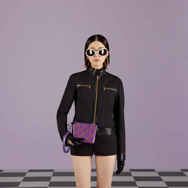 Gucci Printed Embossed Small Shoulder Bag - Purple