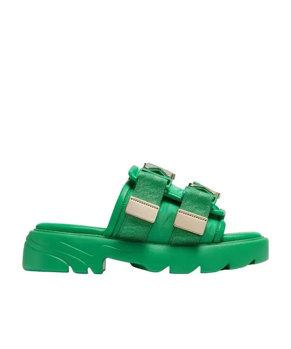 Bottega Veneta Double-buckle Leather Slides - Green