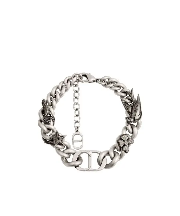 Dior Chain Link Bracelet With Embellishments - White