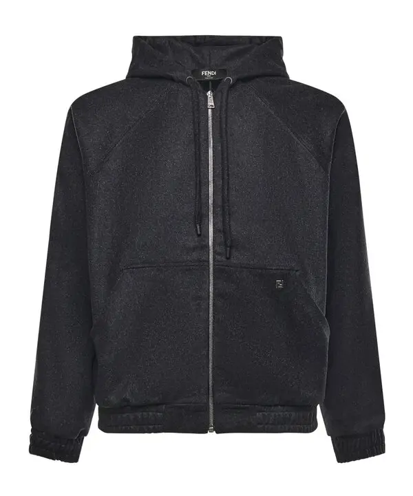Fendi Ff Plaque Zip-up Hoodie - Black