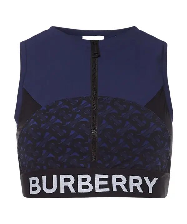 Burberry Tb Monogram Print Crewneck Cropped Top - Black