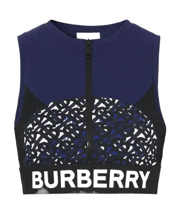 Burberry Tb Monogram Print Crewneck Cropped Top - Blue