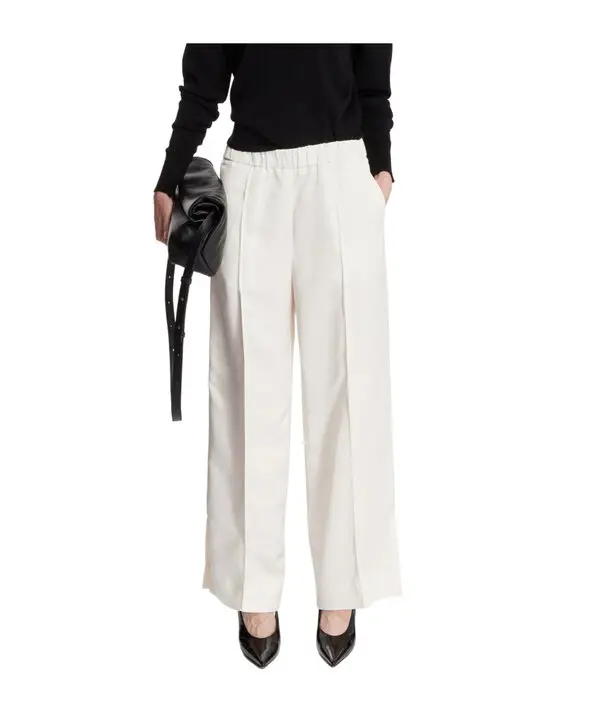 JIL SANDER Elastic Waist Trousers With Center Crease - White